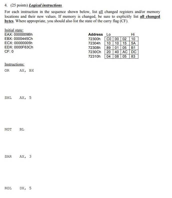 Solved 4. (25 points) Logical instructions For each | Chegg.com