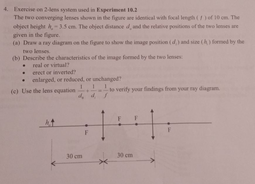 Solved 4. Exercise on 2-lens system used in Experiment 10.2 | Chegg.com