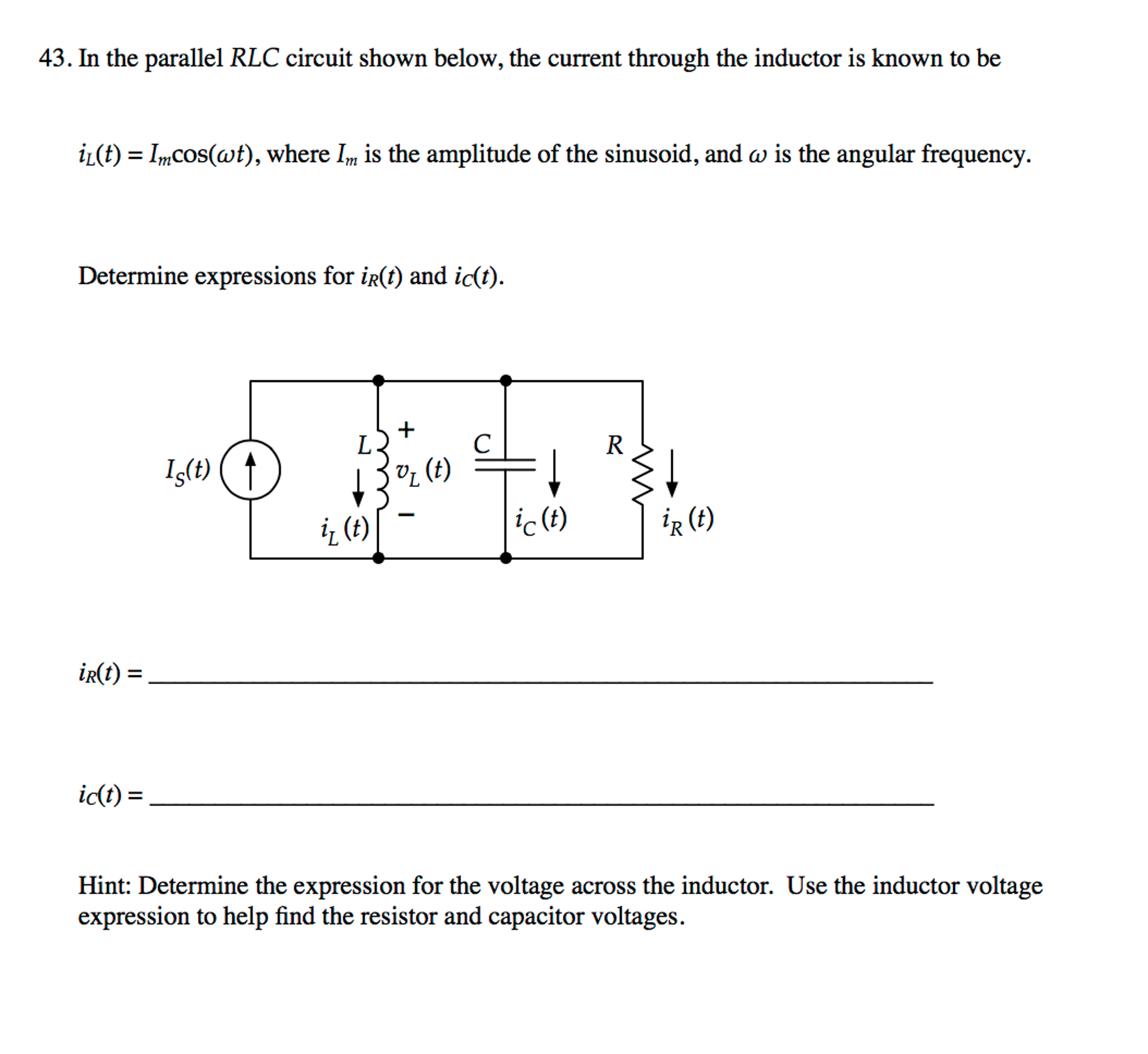 Solved In the parallel RLC circuit shown below, the current | Chegg.com