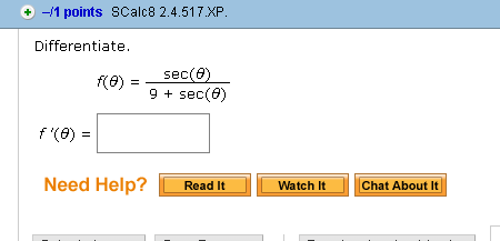 Solved Differentiate. f( theta ) = sec ( theta )/9 + sec ( | Chegg.com
