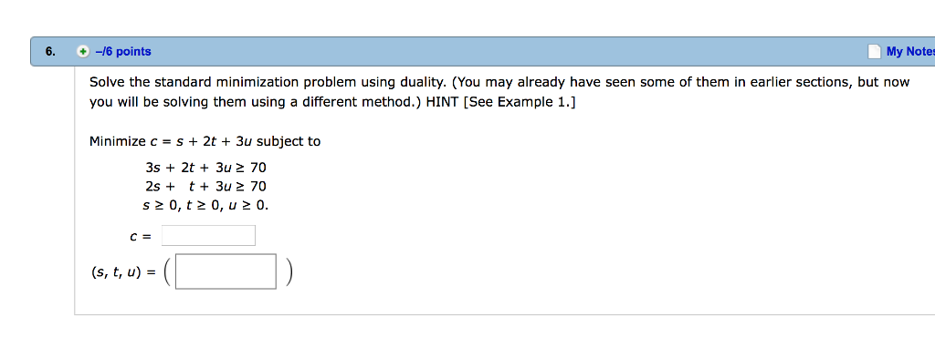 Solved 6 6 Points My Notes Solve The Standard Minimization