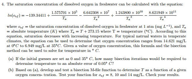 Solved The saturation concentration of dissolved oxygen in | Chegg.com
