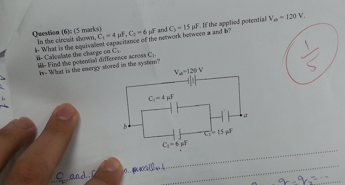 Solved In the circuit shown, C, = 4 muF, C2 = 6 muF and C3 = | Chegg.com
