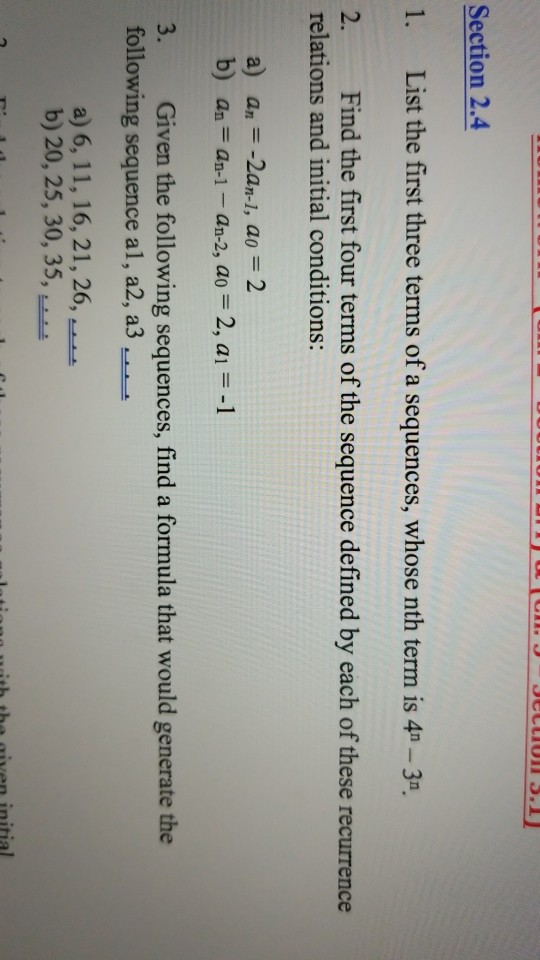 Solved Section 2.4 1. List the first three terms of a | Chegg.com