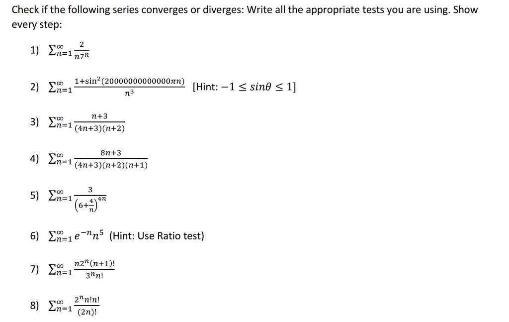 Solved Check if the following series converges or diverges: | Chegg.com