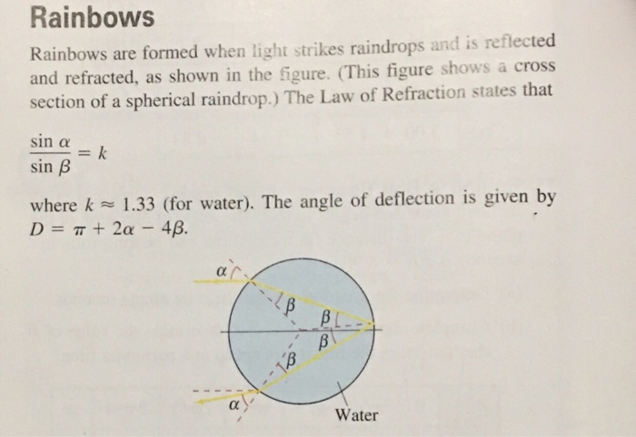 Solved Rainbows Rainbows formed when light strikes raindrops | Chegg.com