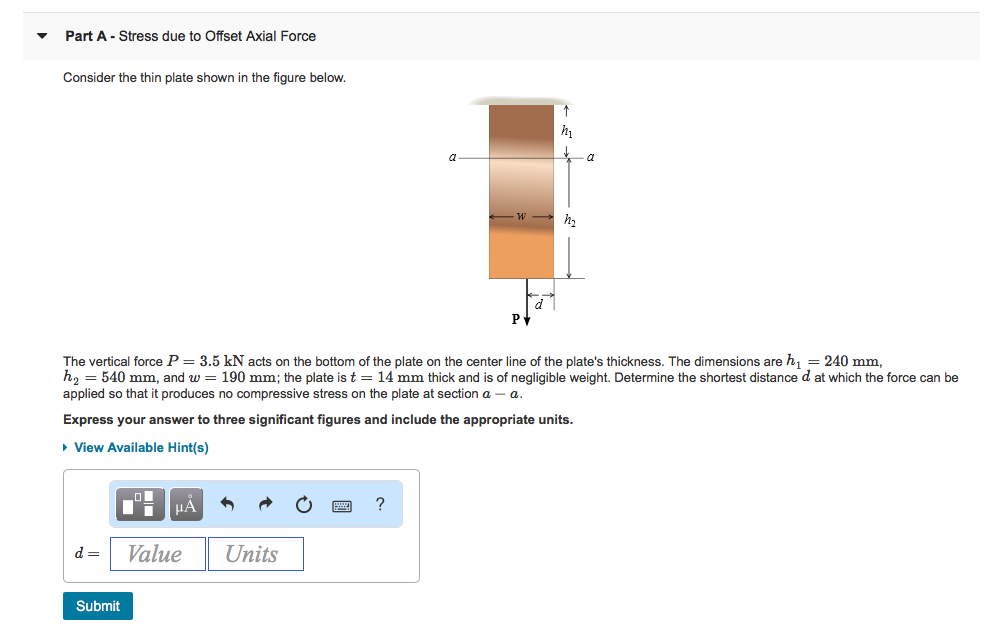 Solved Part A - Stress due to Offset Axial Force Consider | Chegg.com