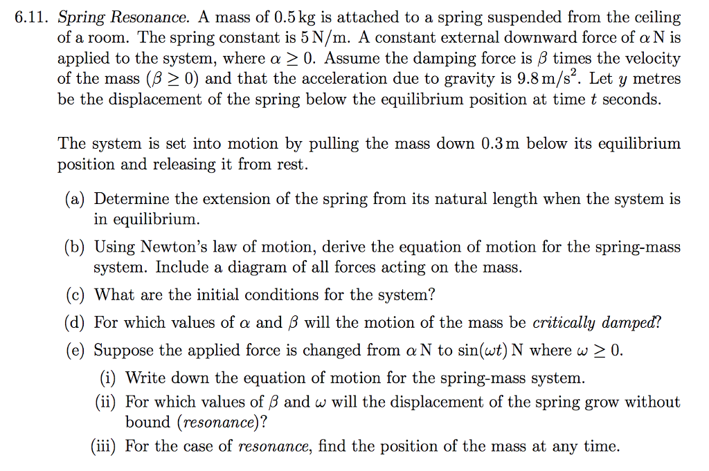 Solved 6.11. Spring Resonance. A mass of 0.5 kg is attached | Chegg.com