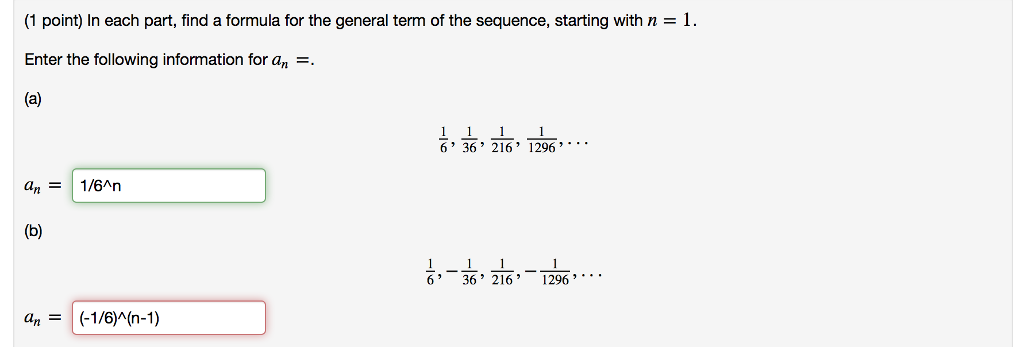 Solved (1 point) In each part, find a formula for the | Chegg.com