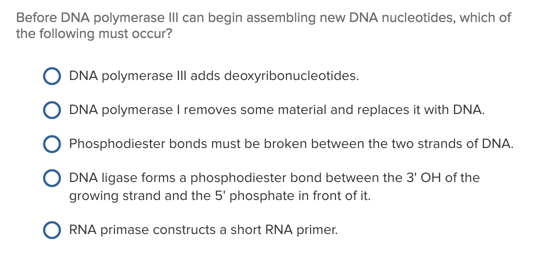 Solved Before DNA polymerase III can begin assembling new | Chegg.com