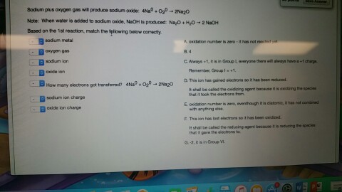 Solved Sodium plus oxygen gas will produce sodium oxide: | Chegg.com