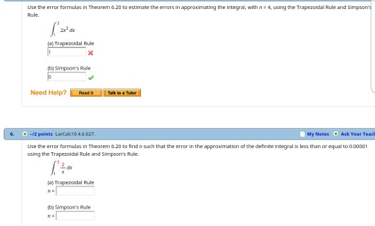 Solved Use the error formulas In Theorem Fule 6.20 to | Chegg.com