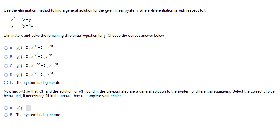 Solved Use the elimination method to find a general solution | Chegg.com