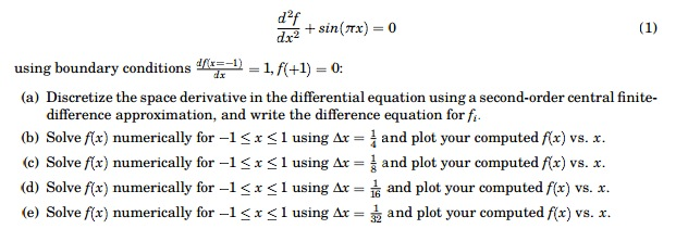 d2f/dx2 + sin(pix) = 0 using boundary conditions | Chegg.com