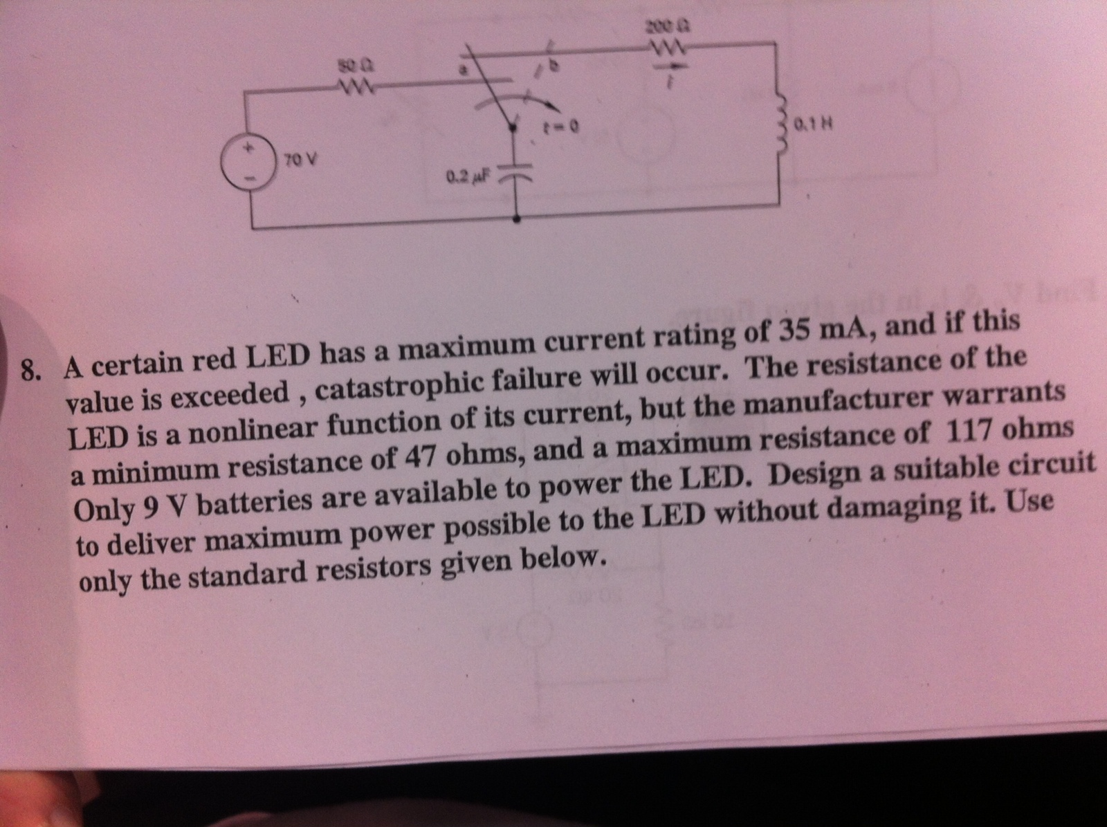 Solved A certain red LED has a maximum current rating of 35 | Chegg.com