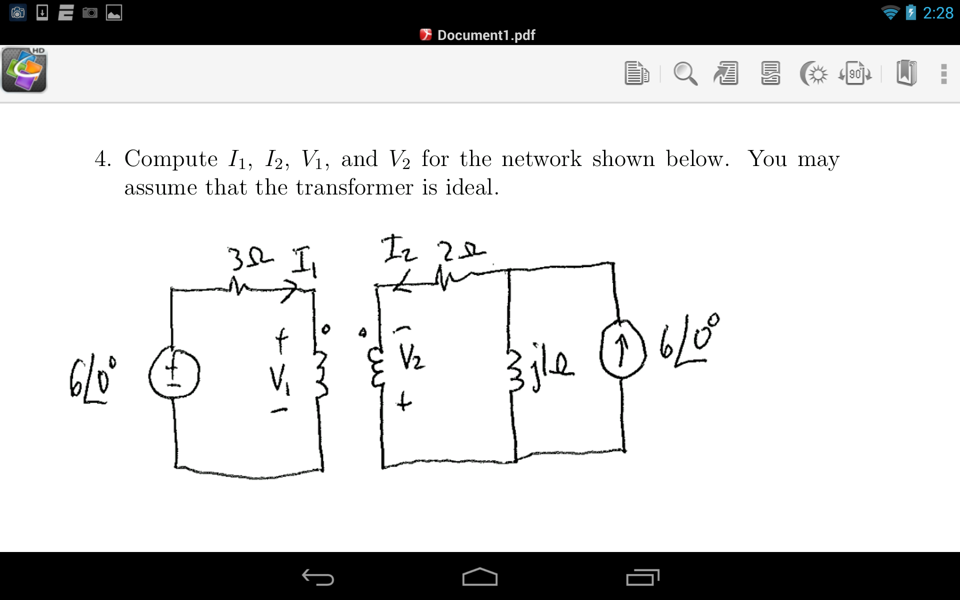Solved Compute I1, I2, V1, and V2 for the network shown. You | Chegg.com