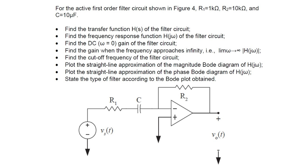 Solved For the active first order filter circuit shown in | Chegg.com