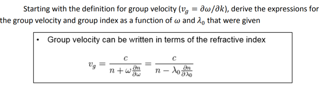 Solved Starting with the definition for group velocity (y- | Chegg.com