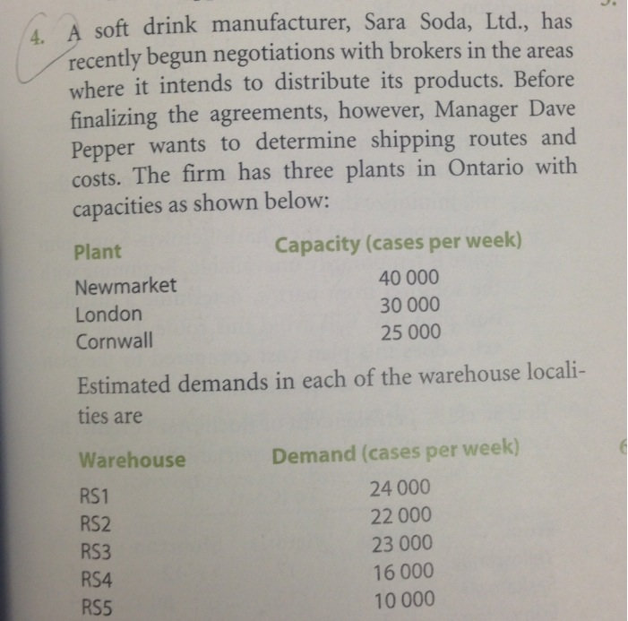 A soft drink manufacturer, Sara Soda, Ltd., has | Chegg.com