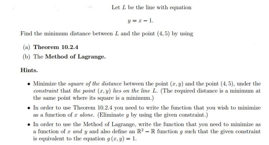 Solved Let L be the line with equation y = x - 1. Find the | Chegg.com
