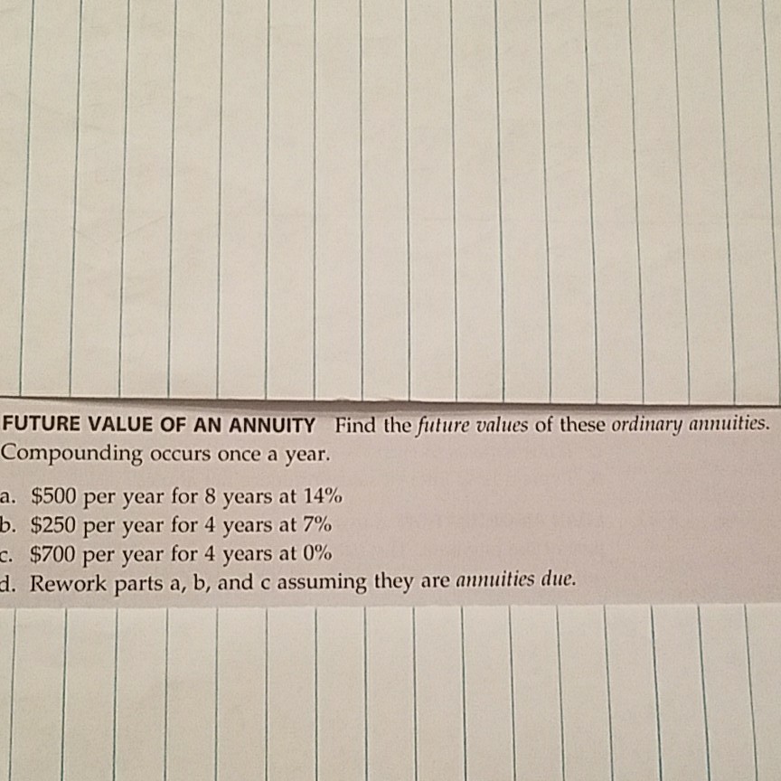 Solved Future Value Of An Annuity Find The Future Values Of