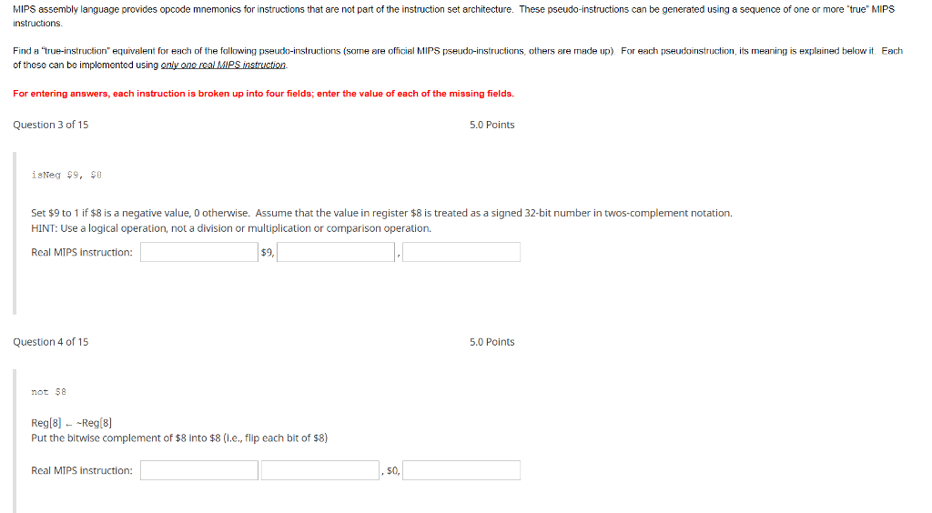 MIPS assembly language provides opcode mnemonics for | Chegg.com