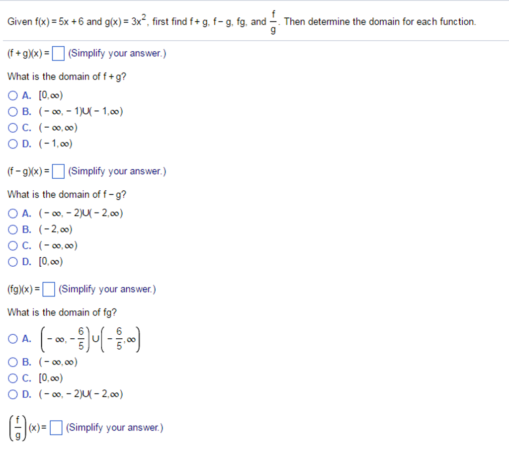 Solved Given F X 5x 6 And G X 3x First Find F G F G