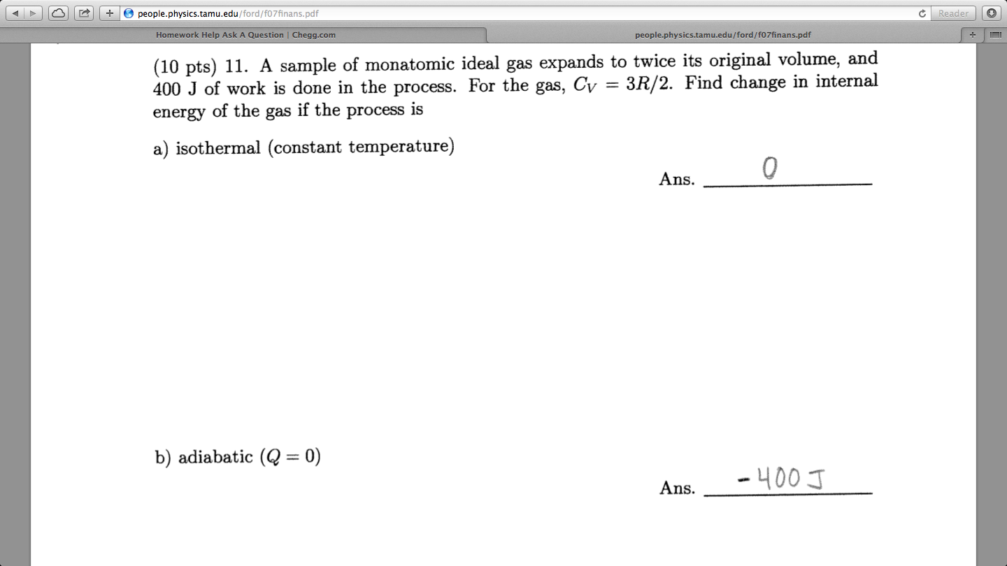 Solved A sample of monatomic ideal gas expands to twice its | Chegg.com