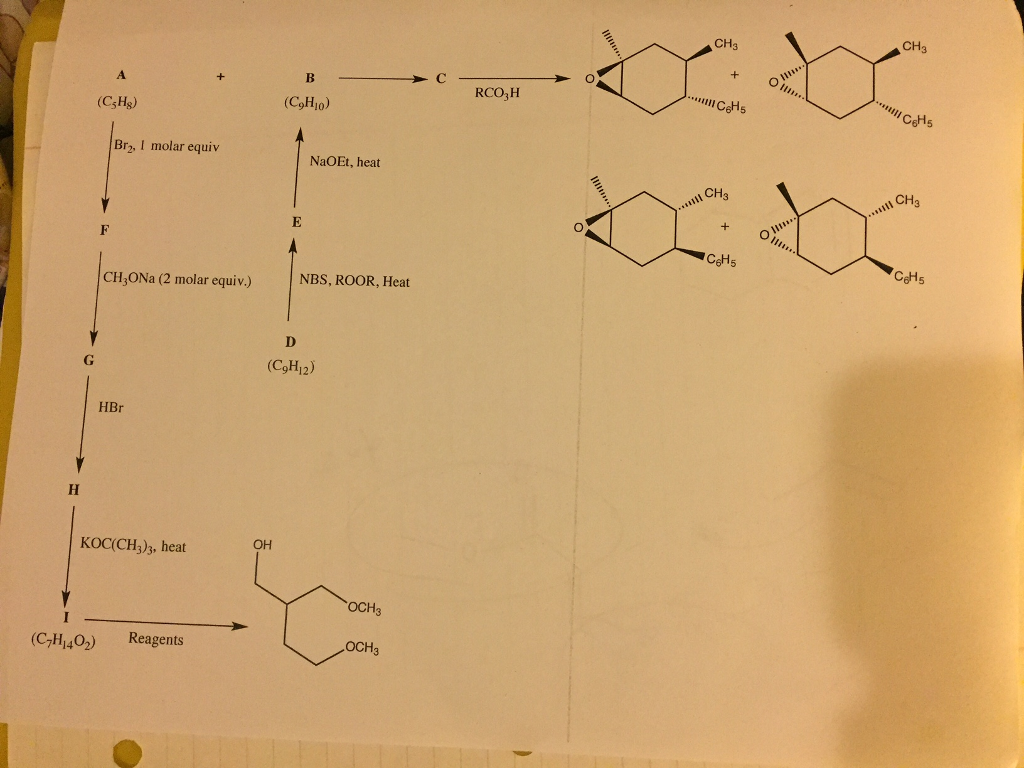 Solved (C9H10) (CsHs) Br2, I molar equiv NaOEt, heat CH3ONa | Chegg.com