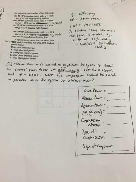 Solved An industrial load consists of the following: one 50 | Chegg.com