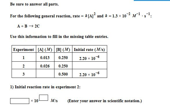 Solved Initial concentration of A in experiment 3: M Be | Chegg.com