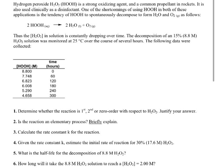 Solved Hydrogen peroxide H202 (HOOH) is a strong oxidizing | Chegg.com