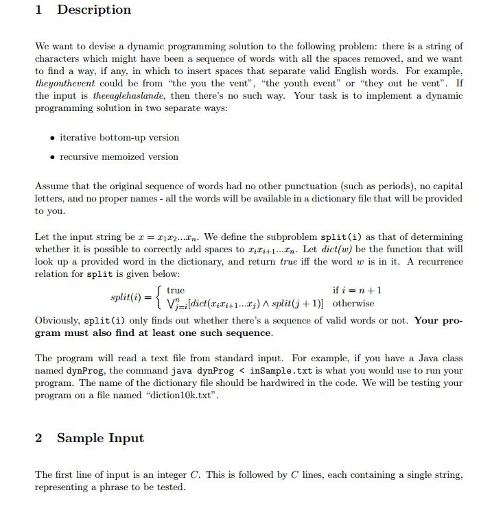 Solved We want to devise a dynamic programming solution to | Chegg.com