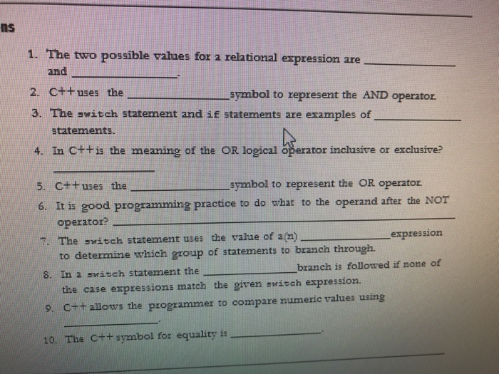 Solved The two possible values for a relational expression | Chegg.com