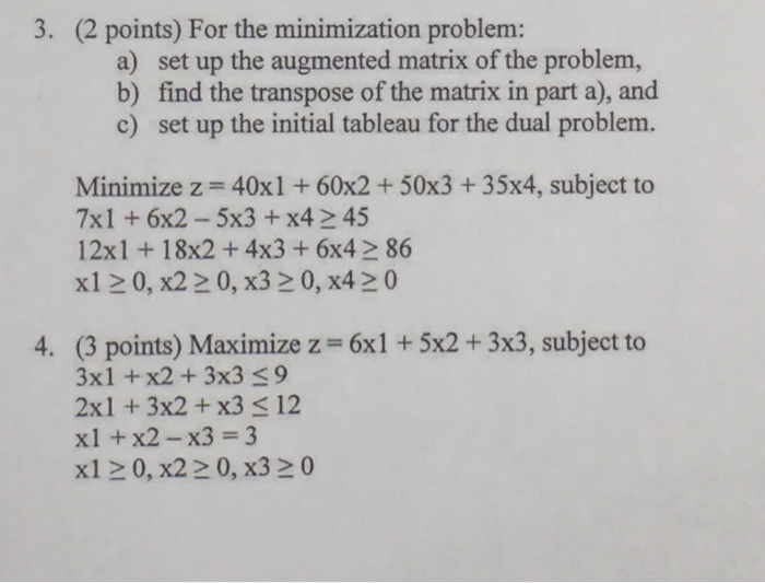 Solved For the minimization problem: set up the augmented | Chegg.com