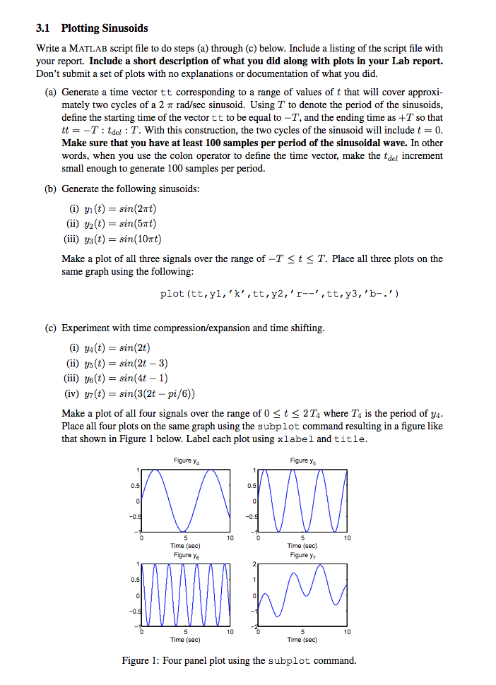 3.1 Plotting Sinusoids Write a MATLAB script file to | Chegg.com