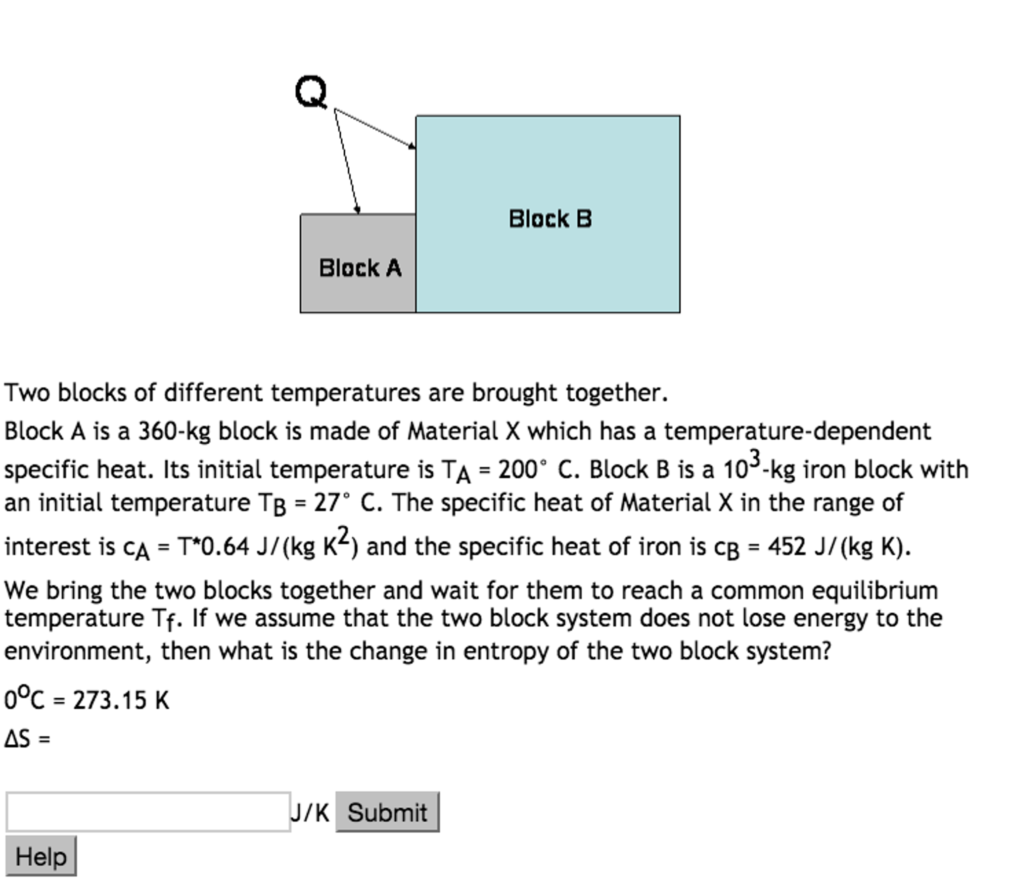 Solved Two blocks of different temperatures are brought | Chegg.com