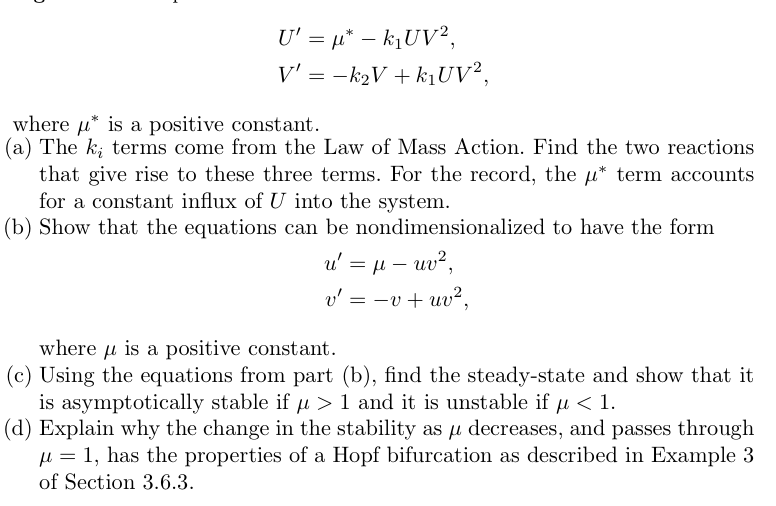 The schnakenberg model for a chemical oscillator | Chegg.com