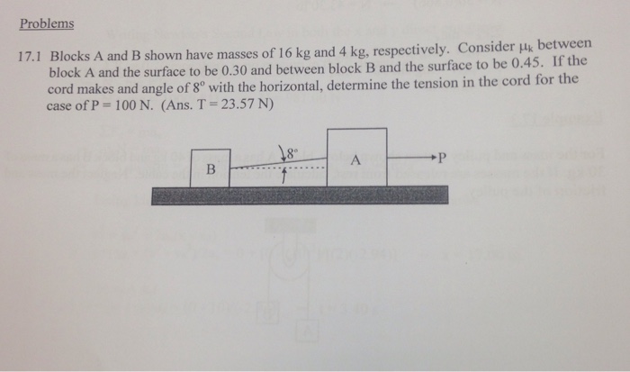 Solved Blocks A and B shown have masses of 16 kg and 4 kg, | Chegg.com