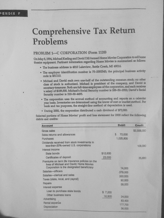 Comprehensive Tax Return Problems PROBLEM 1?C | Chegg.com