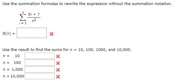 Solved Use the summation formulas to rewrite the expression | Chegg.com
