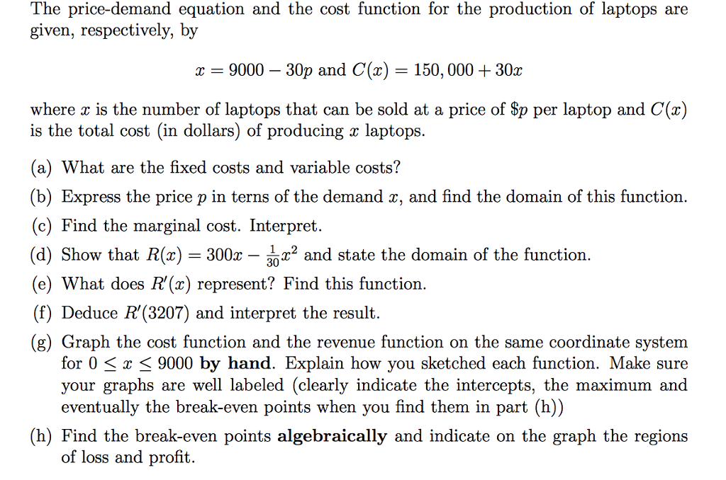 Solved The price-demand equation and the cost function for | Chegg.com