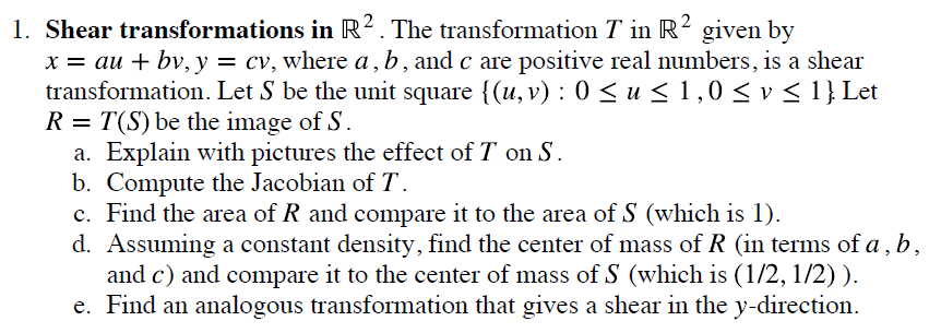 1. Shear transformations in 2 The transformation T | Chegg.com