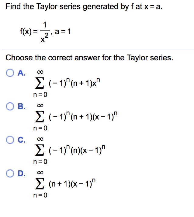Solved Find the Taylor series generated by f at x-a. f(x) | Chegg.com Solved Find the Taylor series generated by f at x-a. f(x) | Chegg.com