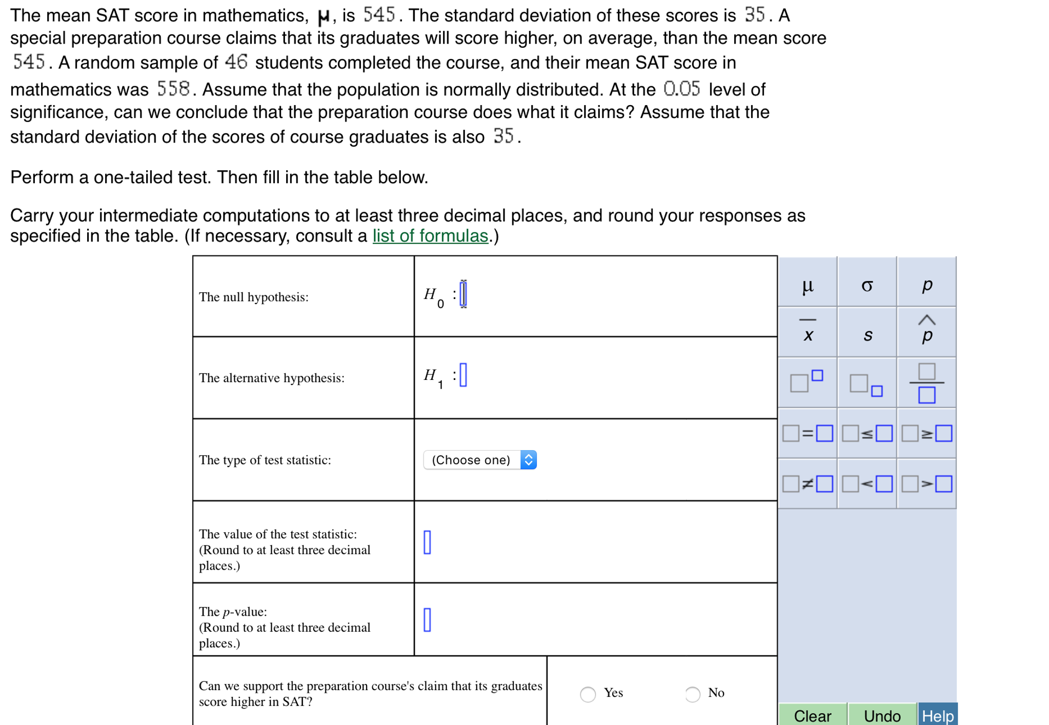 Solved The mean SAT score in mathematics, mu, is 545. The | Chegg.com