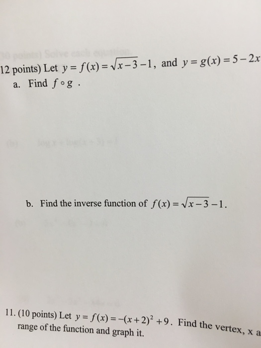 Solved Let y = f(x) = squareroot x - 3 - 1, and y = g(x) = 5 | Chegg.com