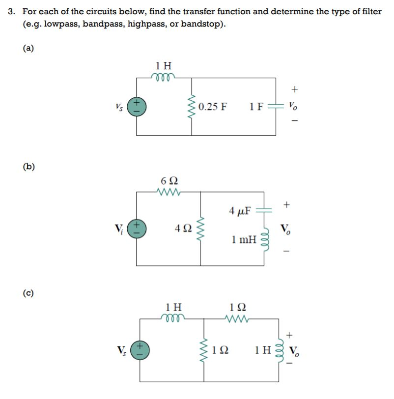 Solved For each of the circuits below, find the transfer | Chegg.com