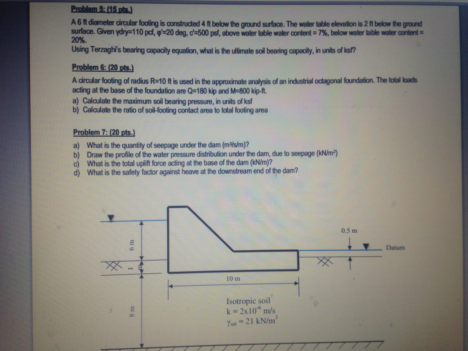 Solved A 6 ft diameter circular footing is constructed 4 ft | Chegg.com
