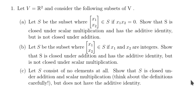 Solved I. Let V R2 and consider the following subsets of V . | Chegg.com