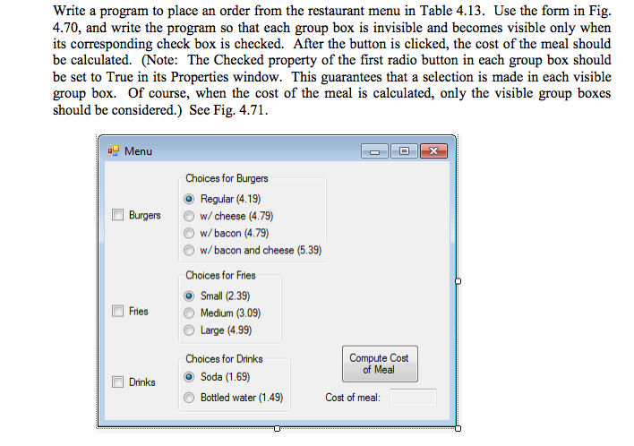 Solved Write a program to place an order from the restaurant | Chegg.com